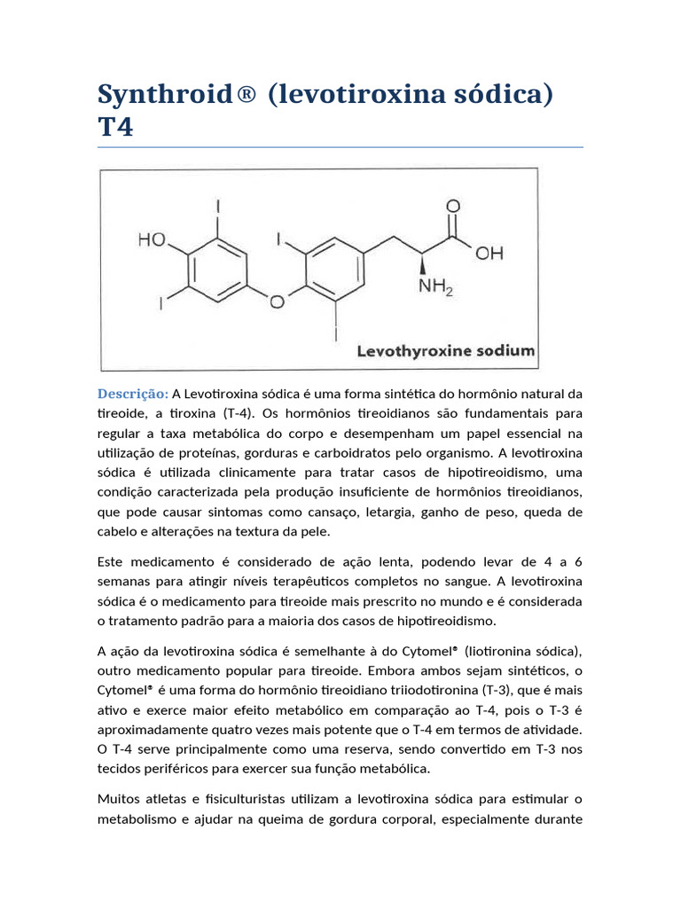 Synthroid (Levotiroxina Sódica) T4 | PDF
