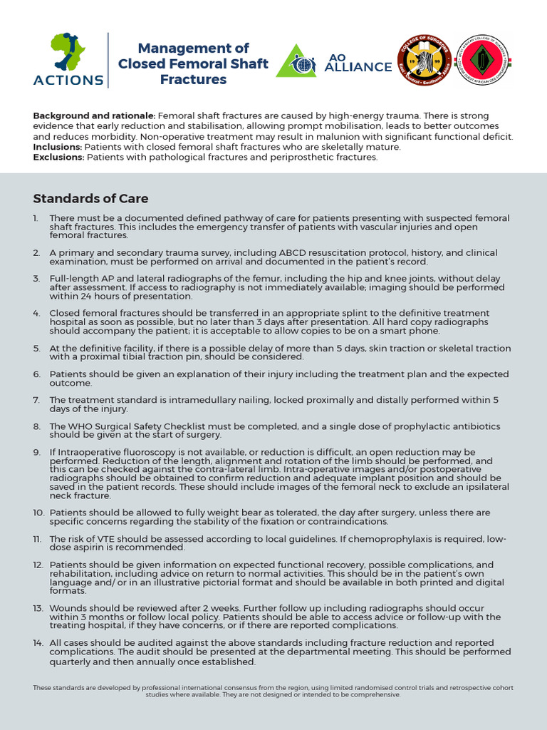 Clinical Guidelines - Femoral Shaft Fractures - 2023 | PDF