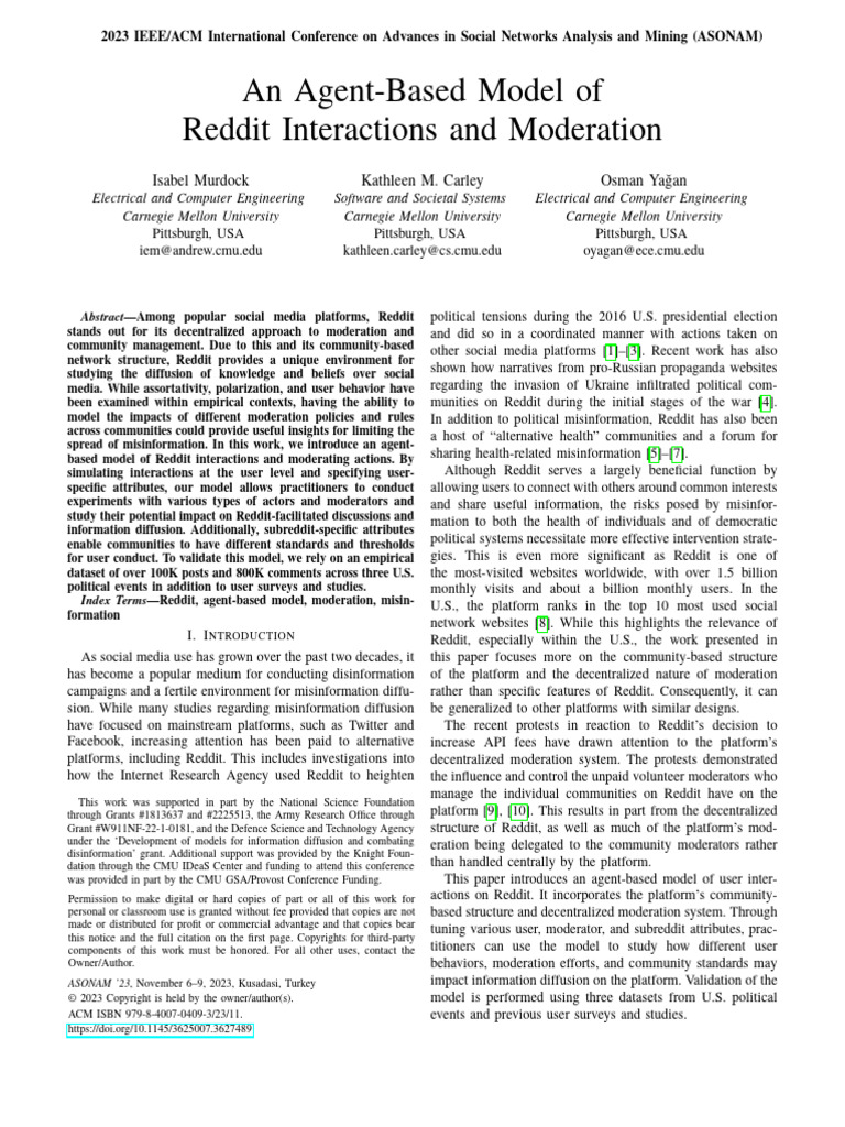 An Agent-Based Model of Reddit Interactions and Moderation: Isabel ...