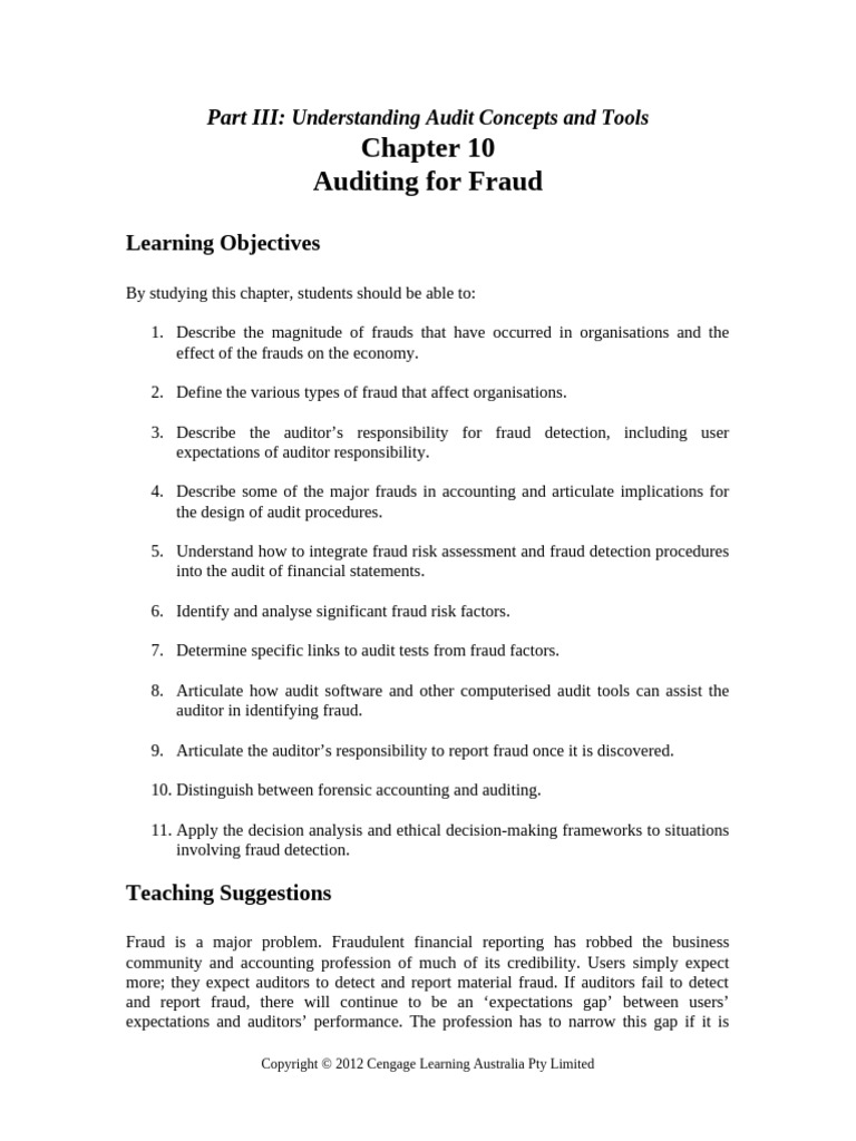 Auditing For Fraud: Learning Objectives | PDF
