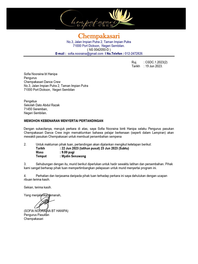 Surat Rasmi Chempakasari Alex | PDF