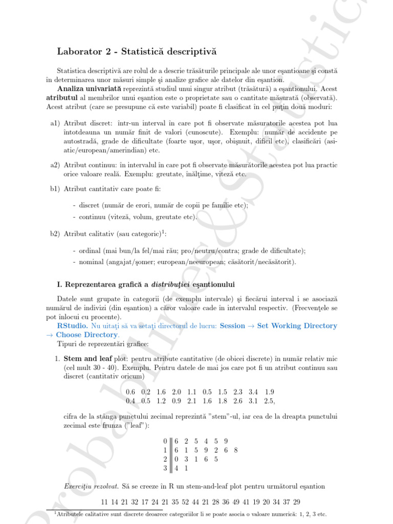 Probabiliries&Statistics: Laborator 2 - Statistic A Descriptiv A | PDF