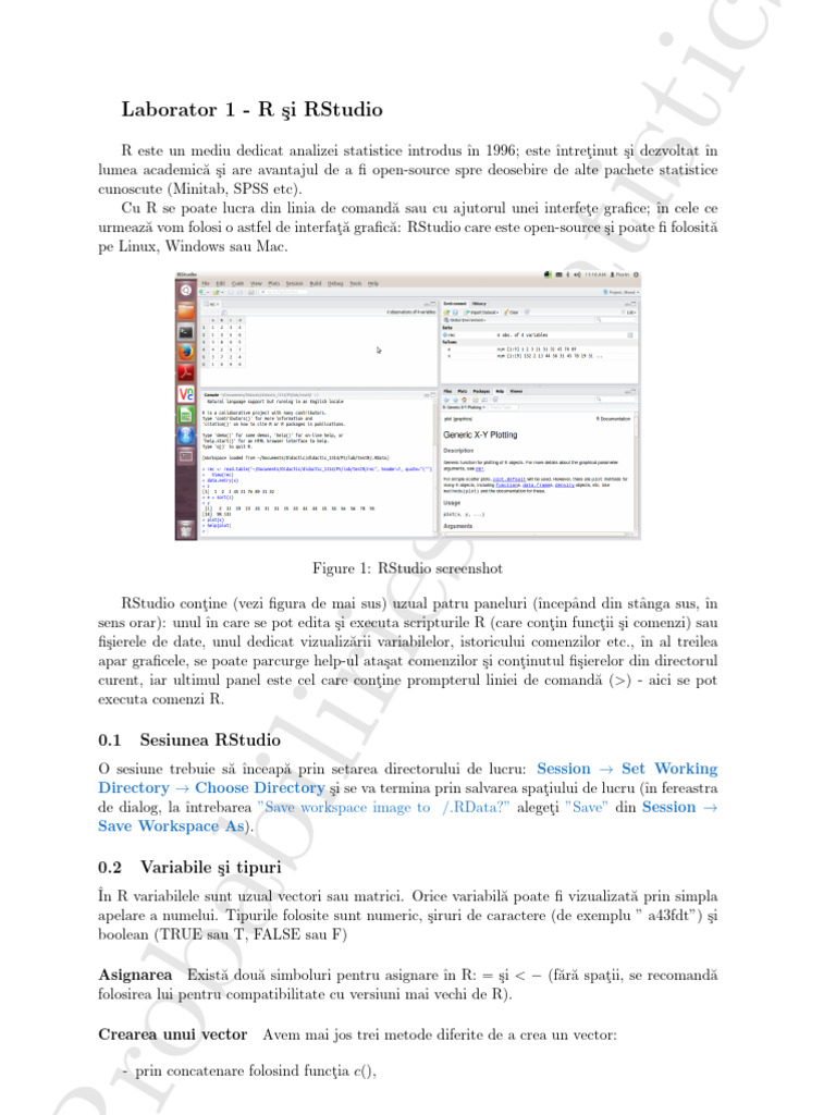 Probabiliries&Statistics: Laborator 1 - R Si Rstudio | PDF