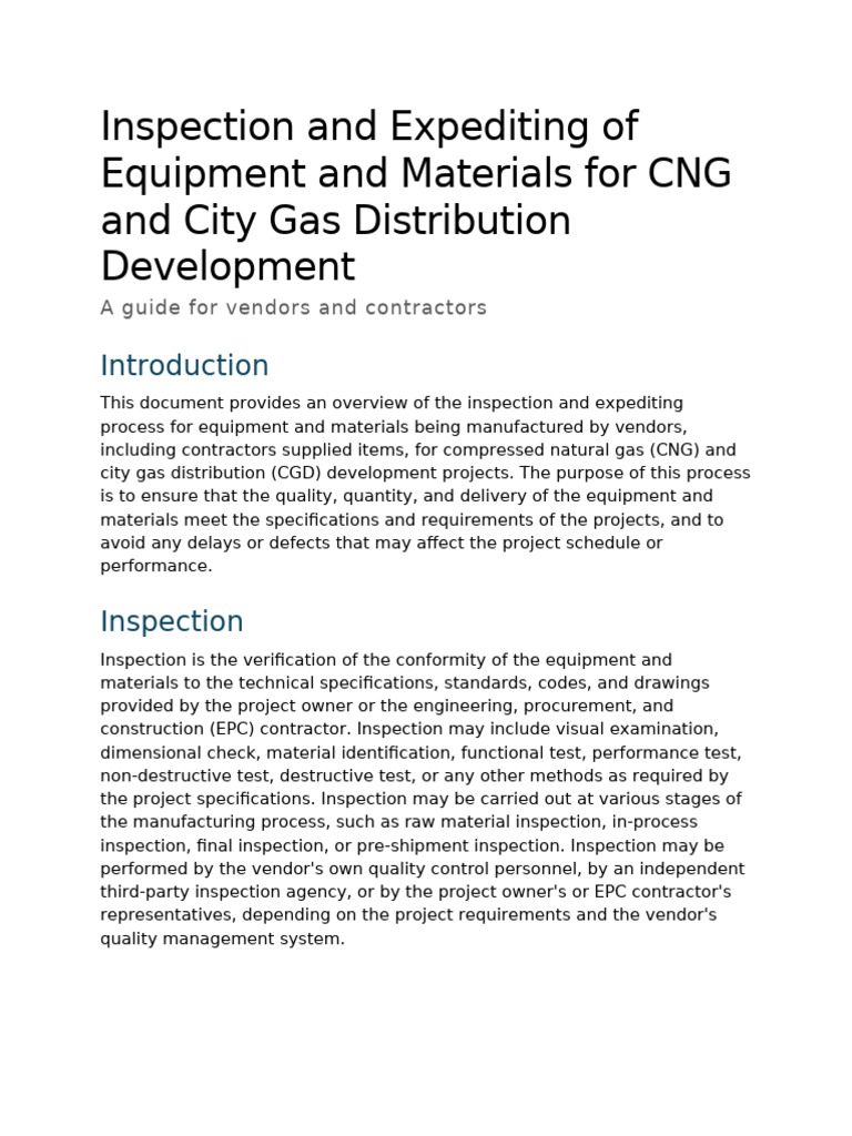 Inspection and Expediting of Equipment and Materials For CNG | PDF