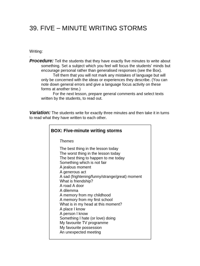 Five-Minute Writing Storms | PDF