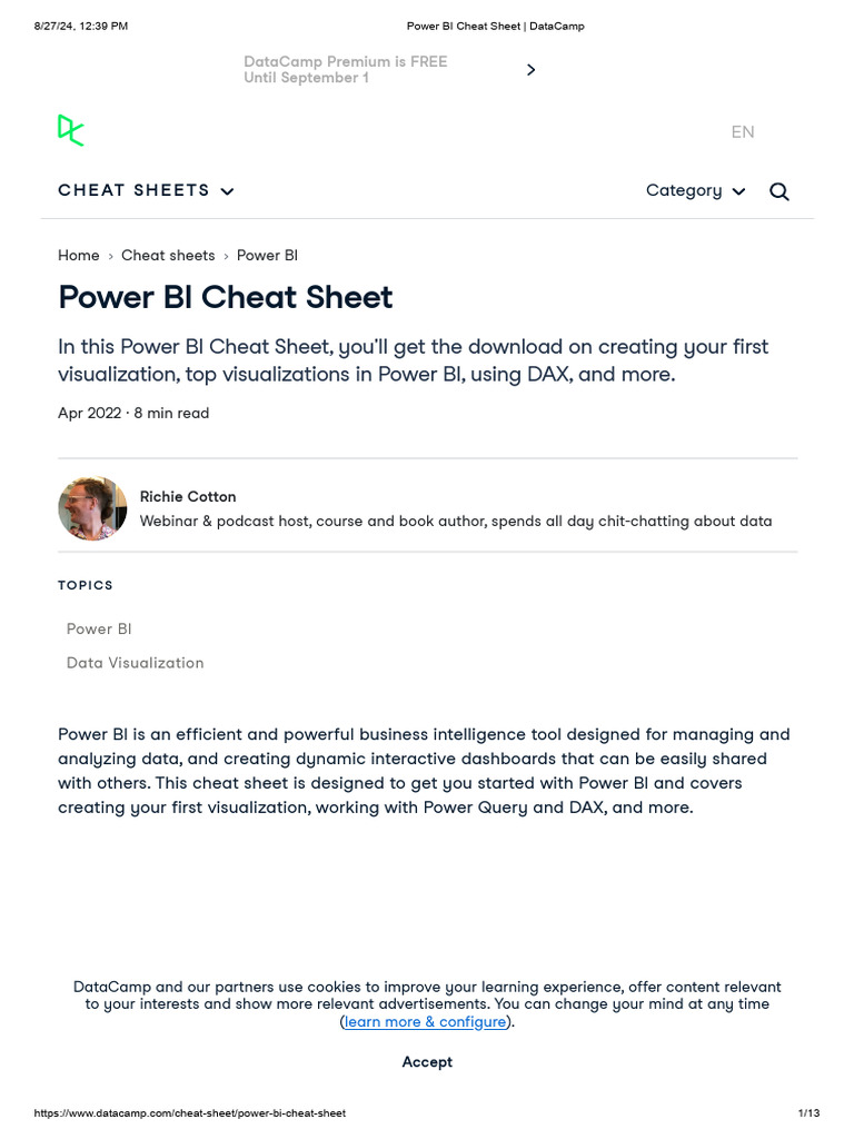 Power BI Cheat Sheet - DataCamp | PDF