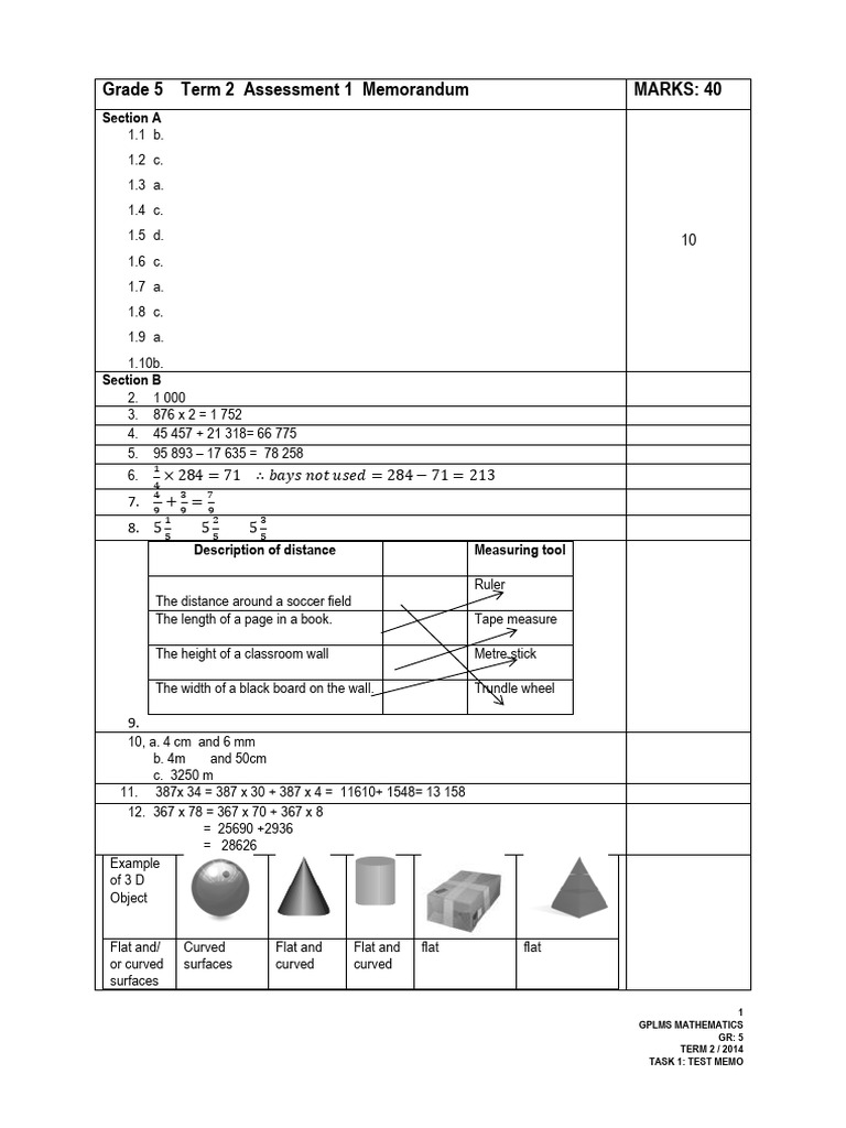 Grade 5 Memorandum | PDF