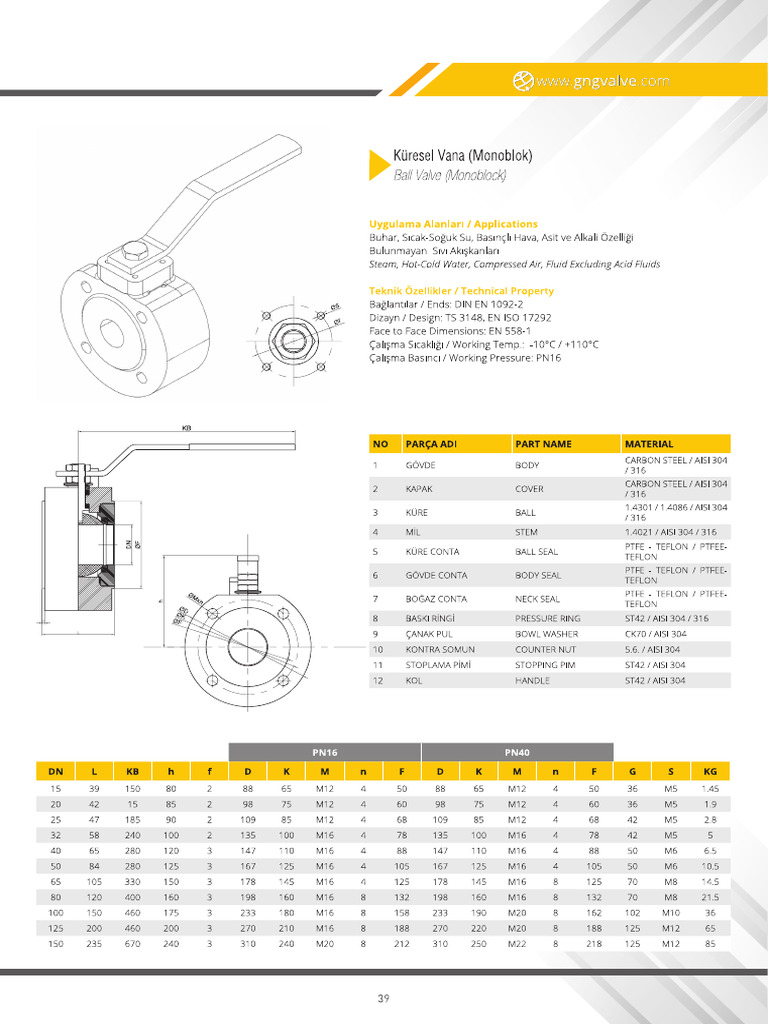 Page 39-Küresel Vana (Monoblok) - Ball Valve (Monoblock) | PDF