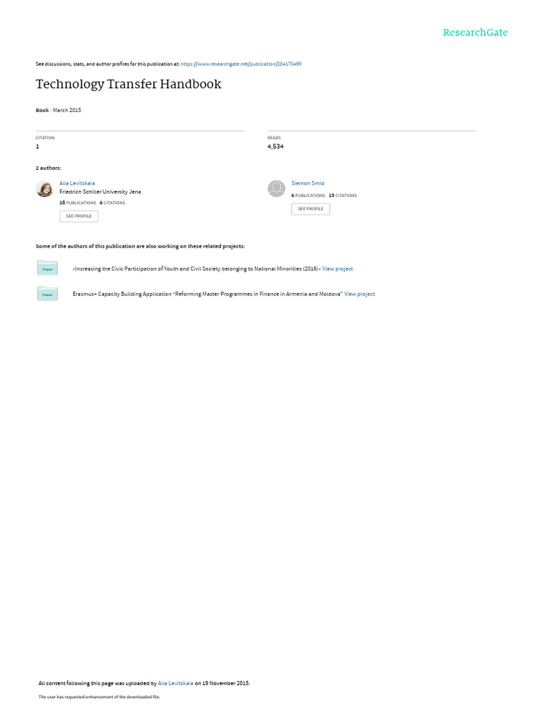 Technology Transfer Handbook | PDF