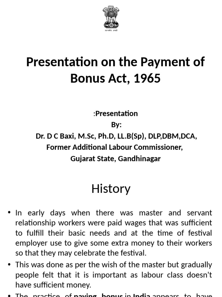 Salient Features of Bonus Act, 1965 | PDF