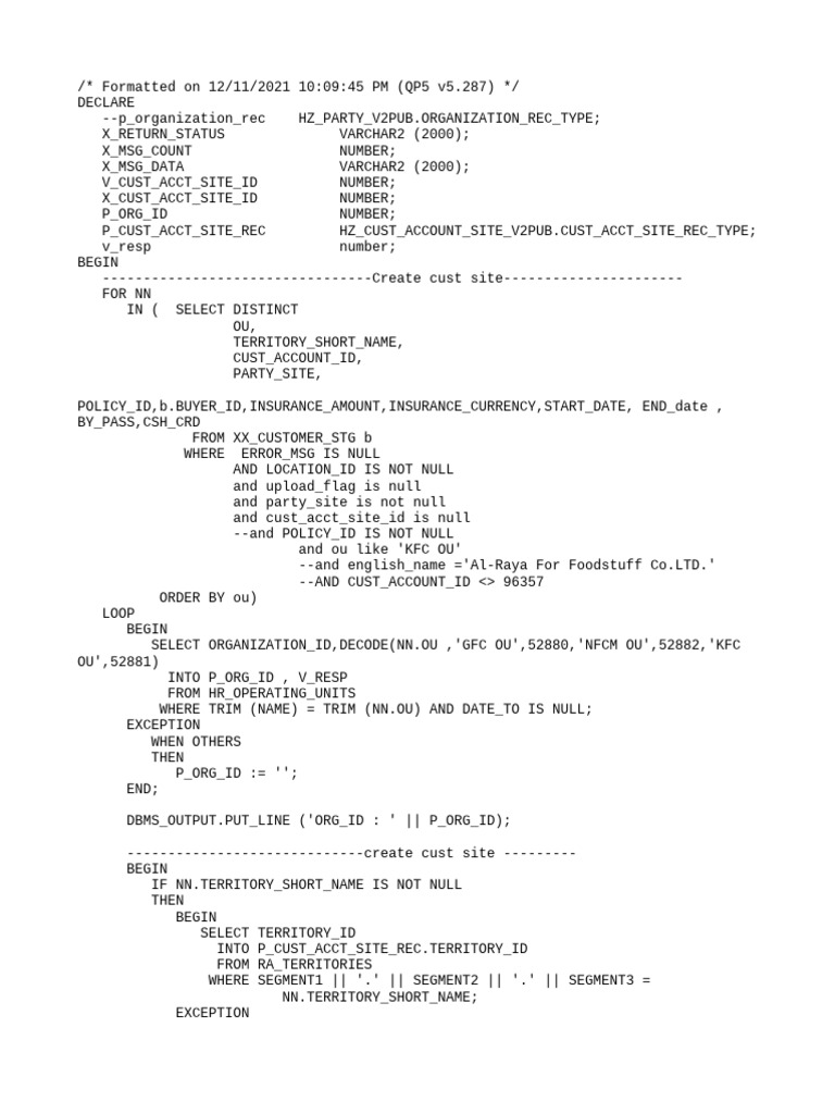 Cust Account Site Api | PDF