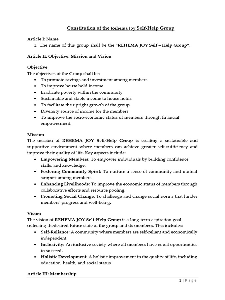 Constitution of The Rehema Joy Self-Help Group | PDF | Empowerment ...