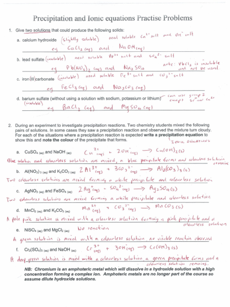 Precipitation and Ionic Solutions | PDF