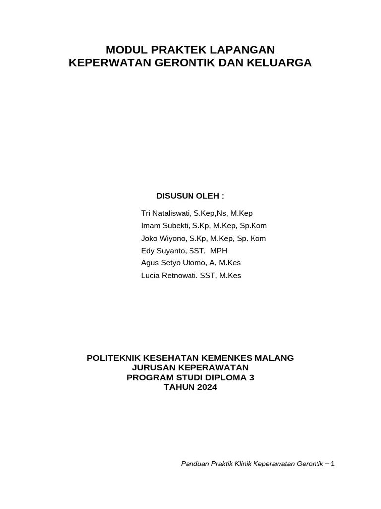 Panduan Praktek Klinik Gerontik Dan Keluarga d3 2024 | PDF