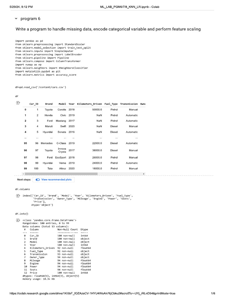 ML Lab Pgm6 7 8 KNN LR | PDF