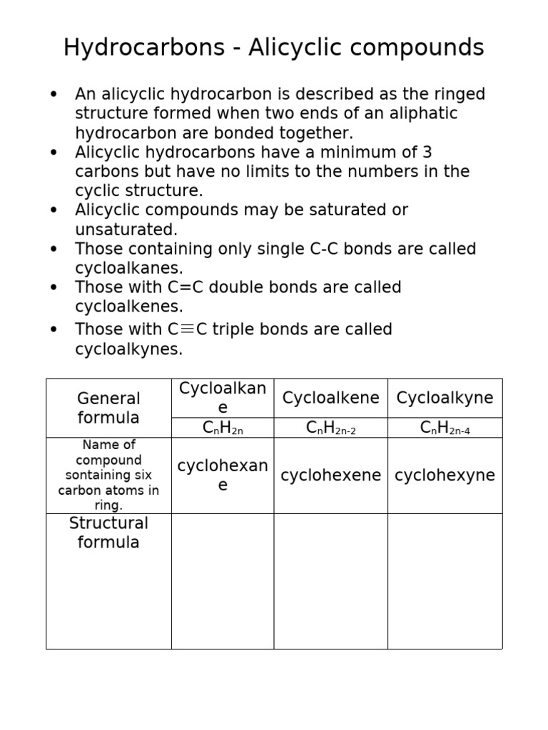 Alicyclic Hydrocarbons | PDF