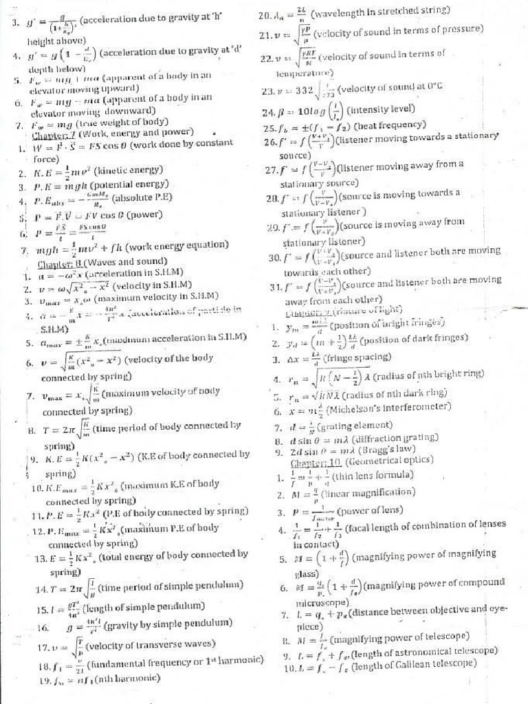 Physics Formula's | PDF
