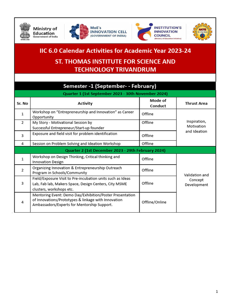 IIC Calendar-activity 2023-24 | PDF