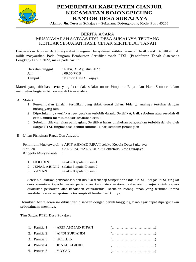 berita acara perbaikan | PDF