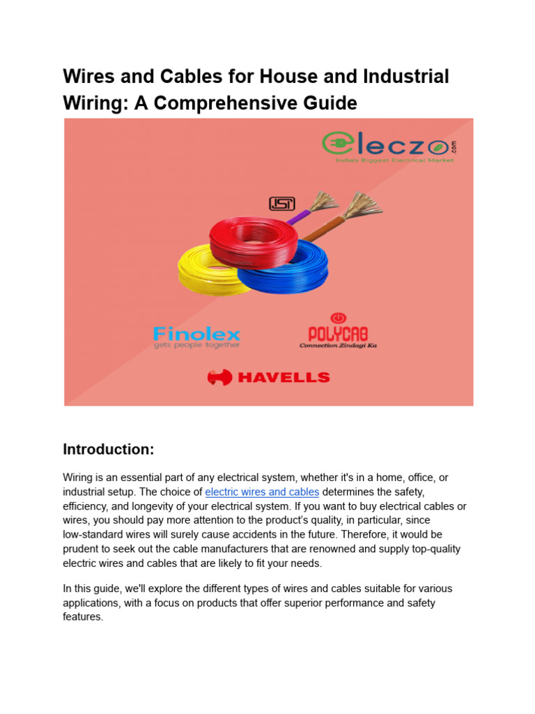 Best Wires and Cables For House and Industrial Wiring | PDF