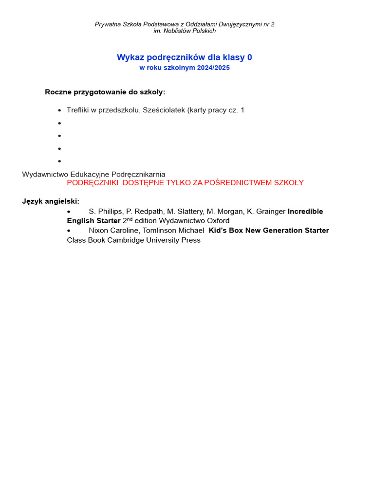 Podreczniki Szkola Podstawowa 2024.2025 | PDF