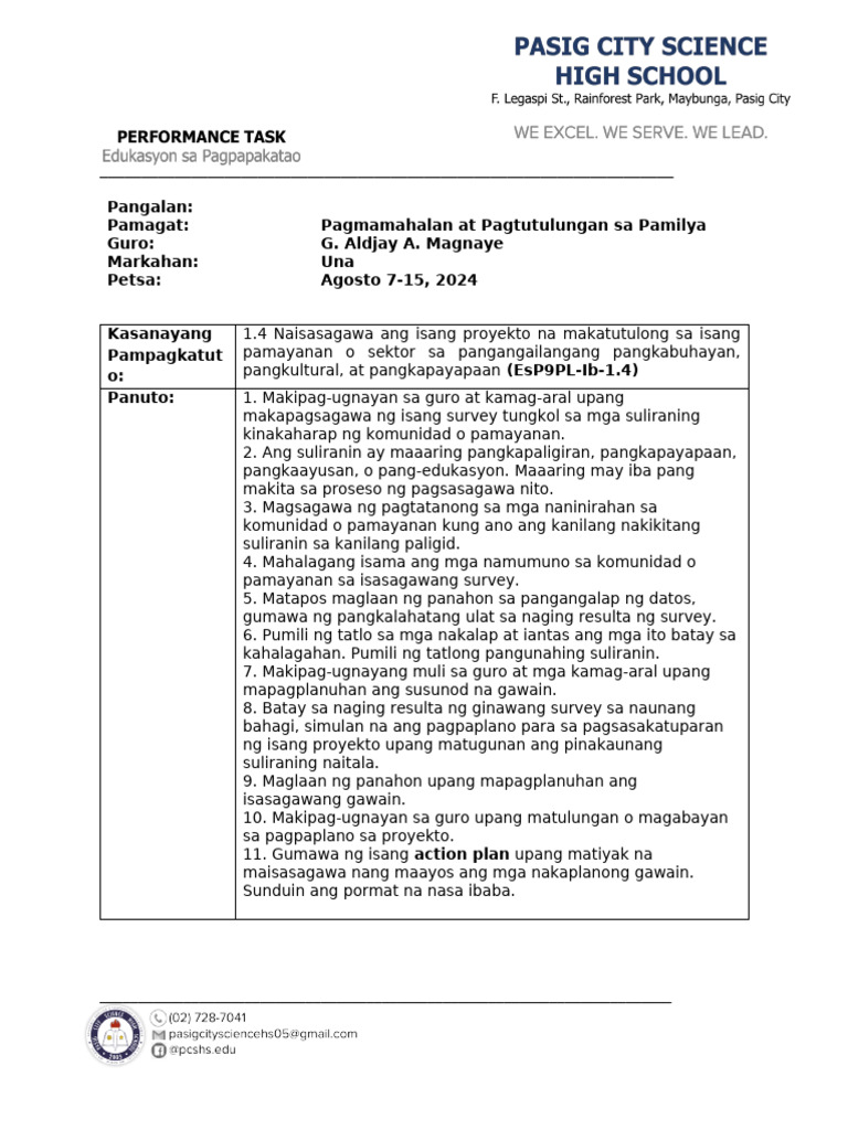 EsP Grade 9 PETA 1 | PDF