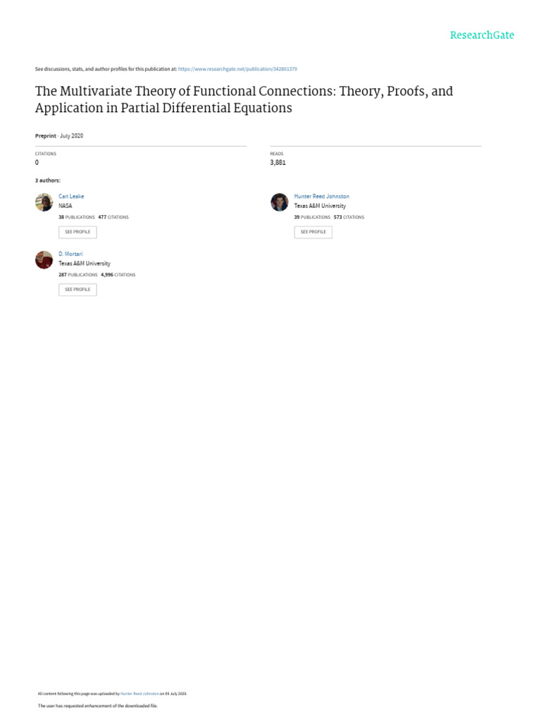 The Multivariate Theory of Functional Connections: Theory, Proofs, and Application in Partial ...