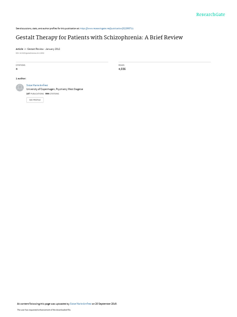 Arnfred GestaltTherapyforPatientswithSchizophrenia ABriefReview | PDF