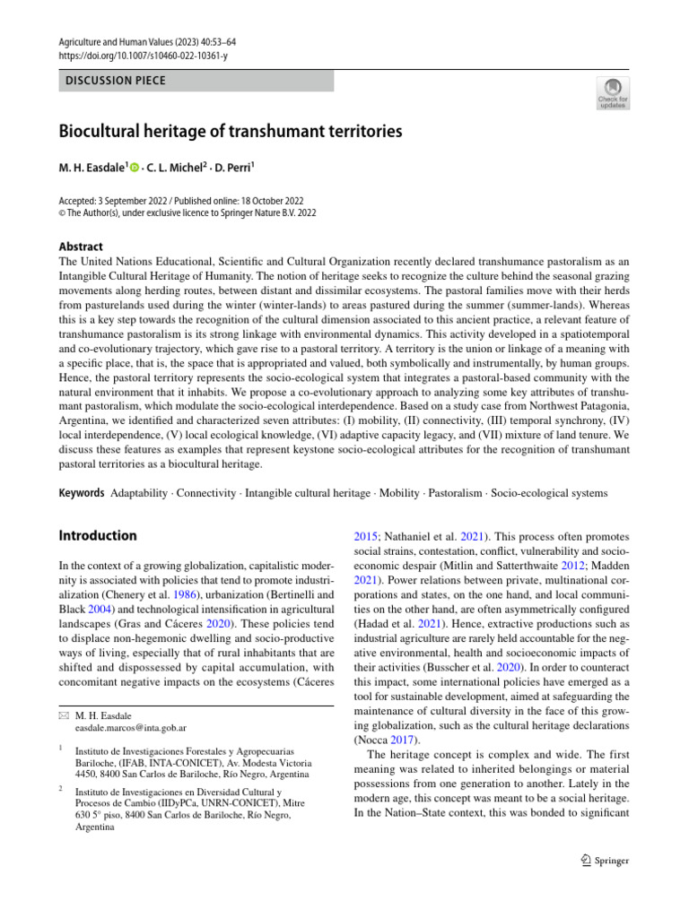 Biocultural Heritage of Transhumant Territories | PDF
