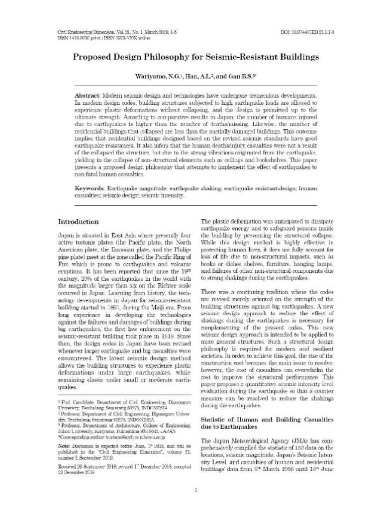 Proposed Design Philosophy For Seismic-Resistant Buildings | PDF