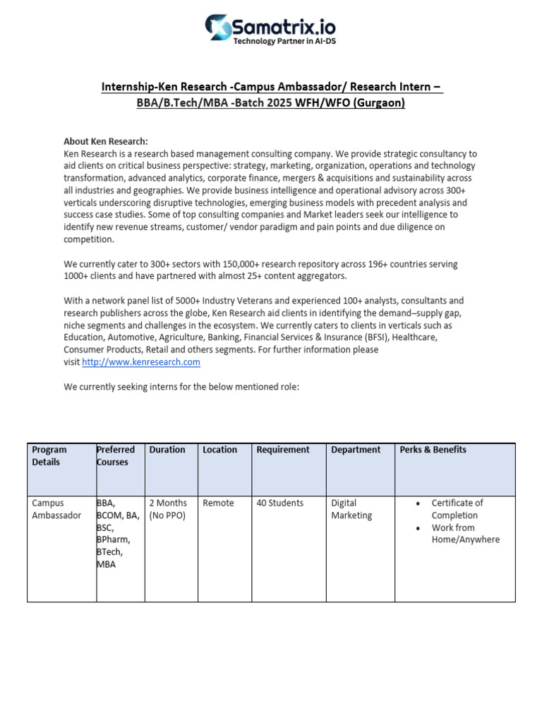 JD Internship Ken Research Gurgaon | PDF