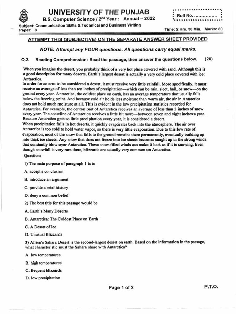 BSCS 2022 Past Papers Technical and Business Writing | PDF