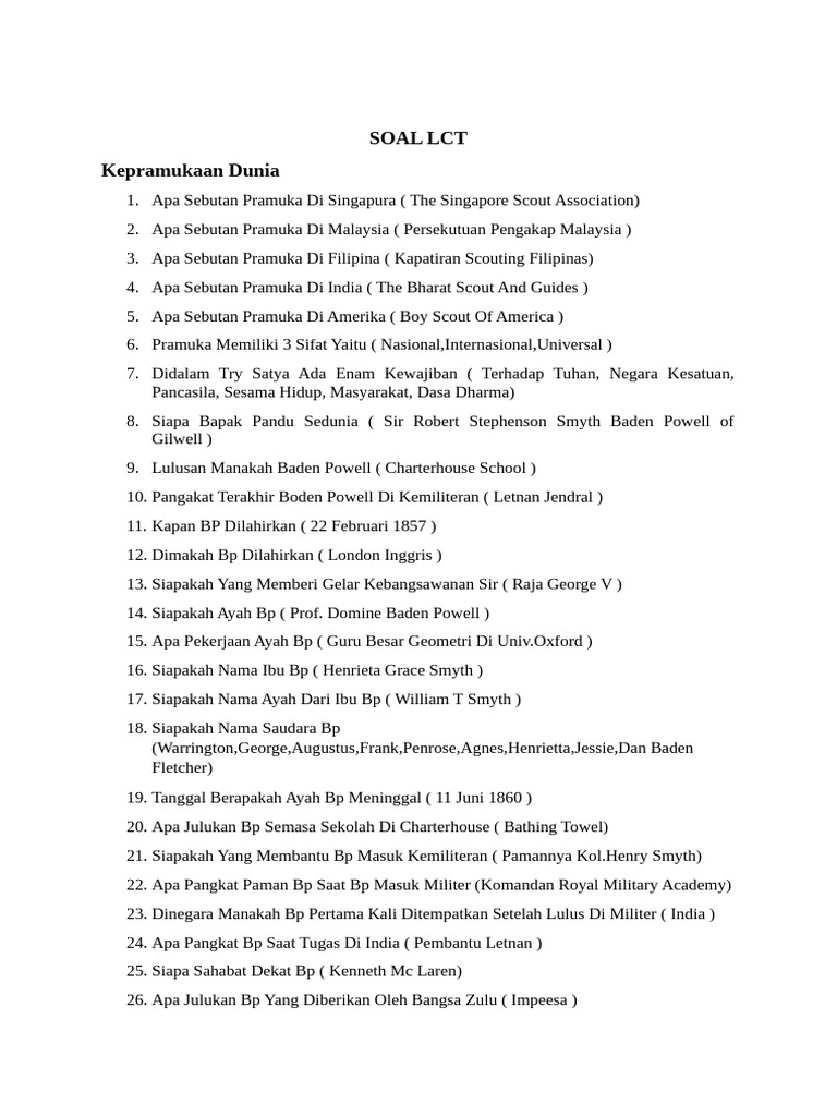 Soal Kepramukaan Lomba Lct | PDF