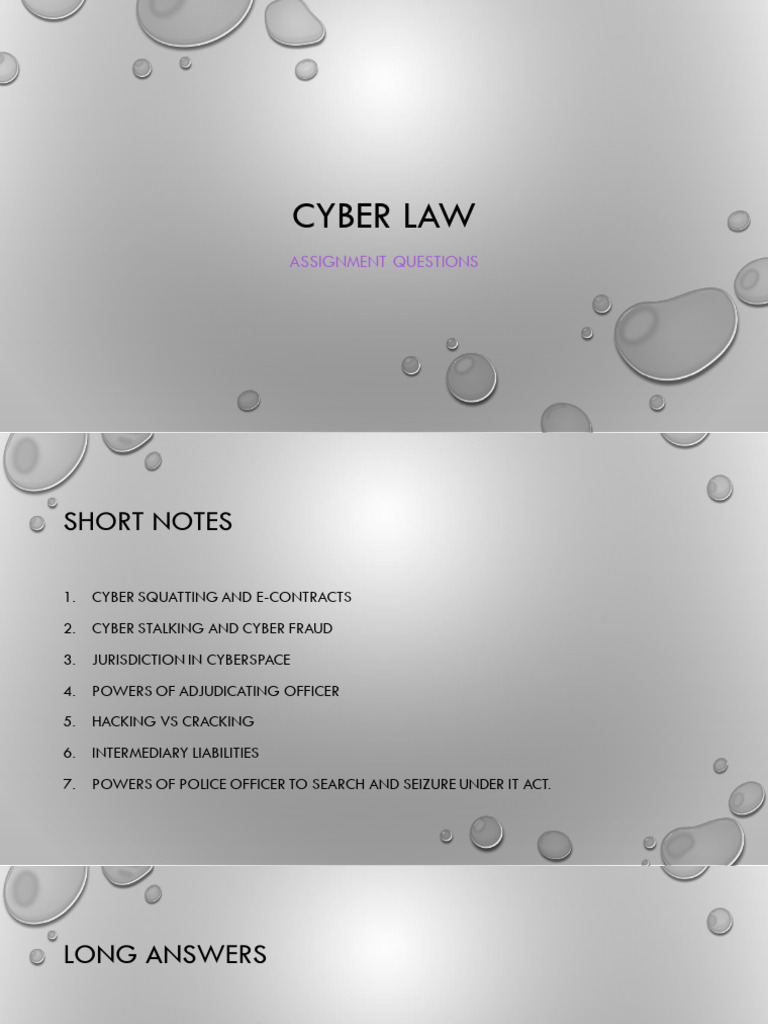 Assignment Questions - Cyber Law | PDF