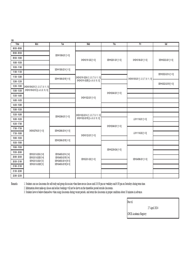 Room Timetables of HHB Classrooms | PDF