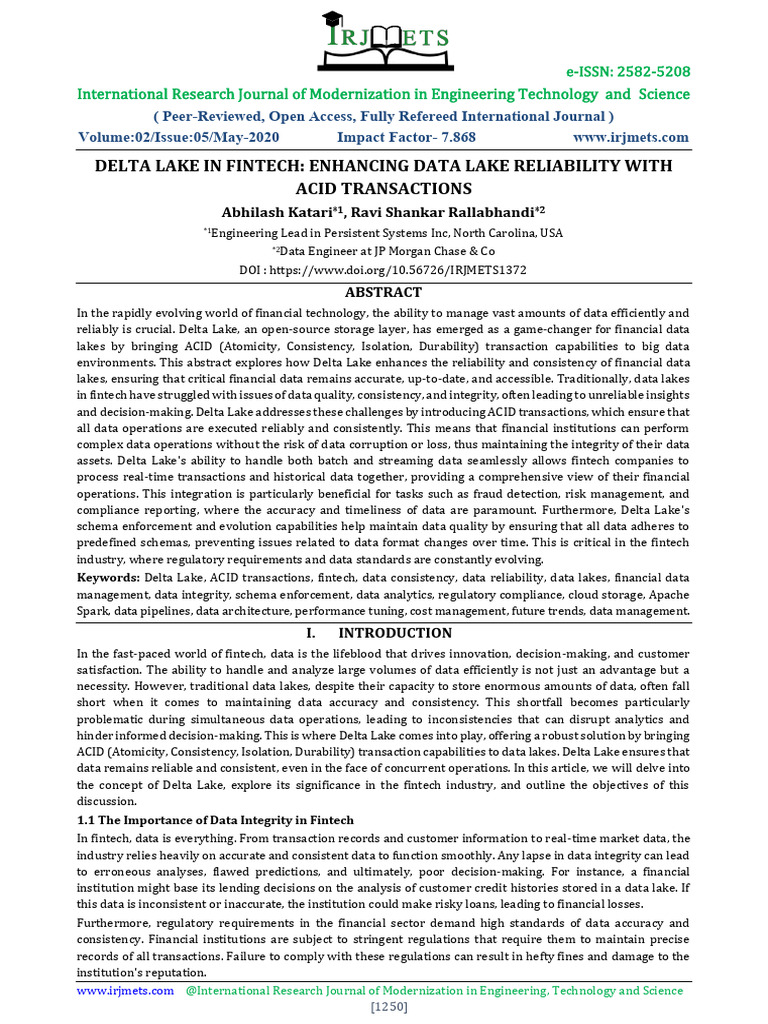 Delta Lake in Fintech: Enhancing Data Lake Reliability With Acid Transactions | PDF | Database ...