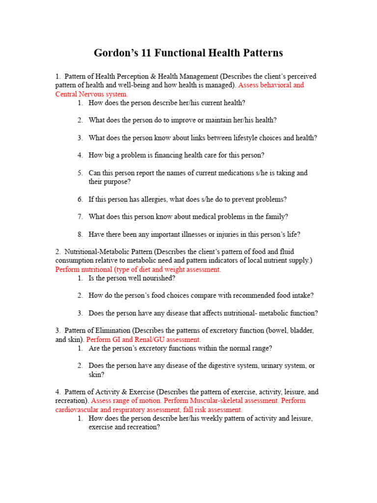 Gordon's 11 Functional Health Patterns1 | PDF