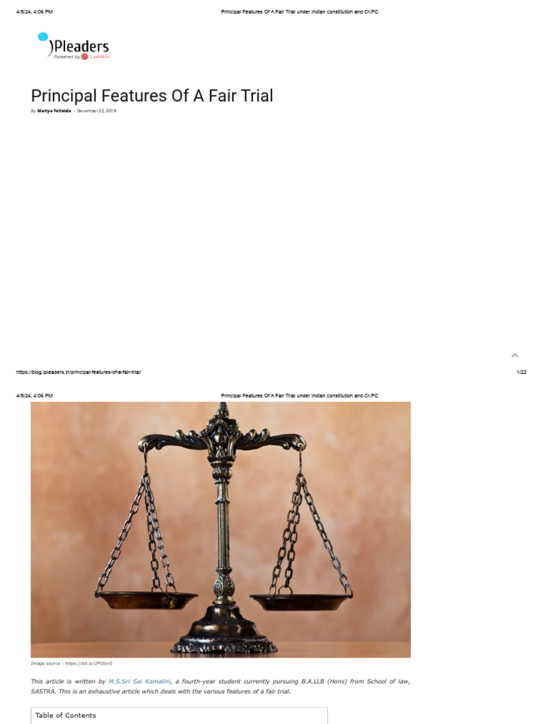 Principal Features of A Fair Trial Under Indian Constitution and CR ...