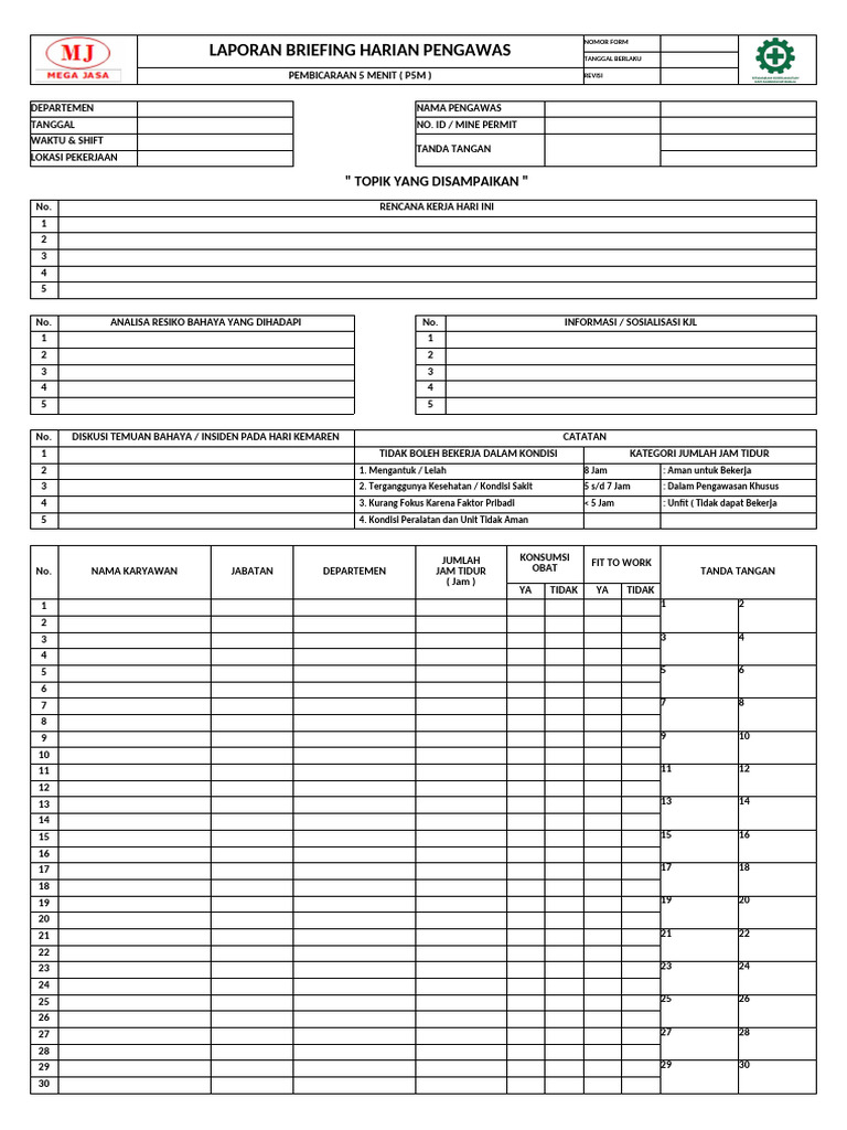 Laporan Briefing Harian Pengawas | PDF
