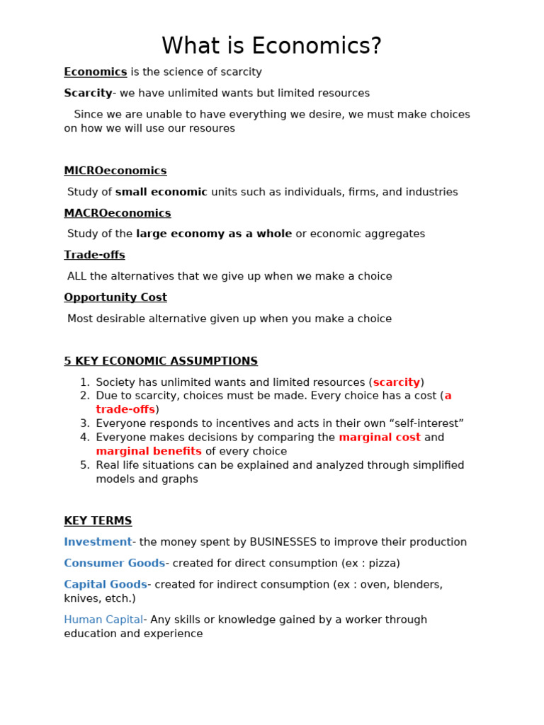 What Is Economics and The 5 Key Economic Assumptions | PDF