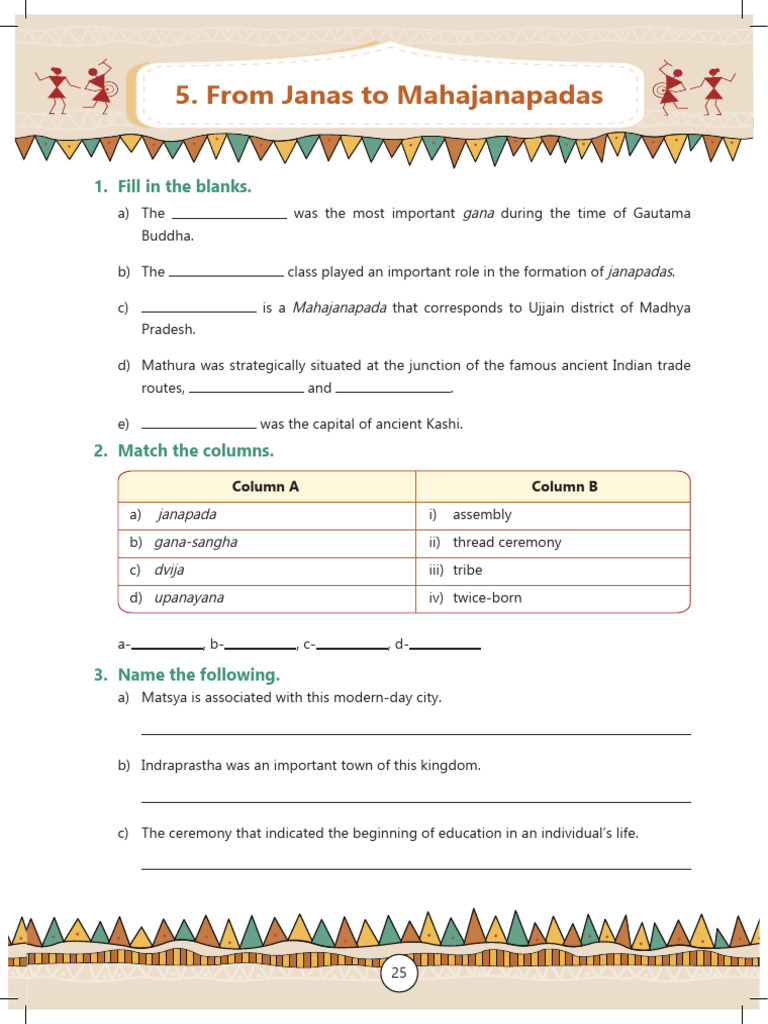 Workbook - VI - SSC - Ch.5 - From Janas To Mahajanapadas | PDF | South Asia | Ancient India