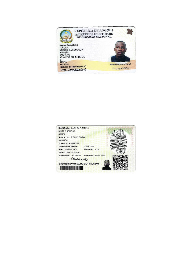 Bilhete de Identidade de Inacio Miguel Kulenduca | PDF