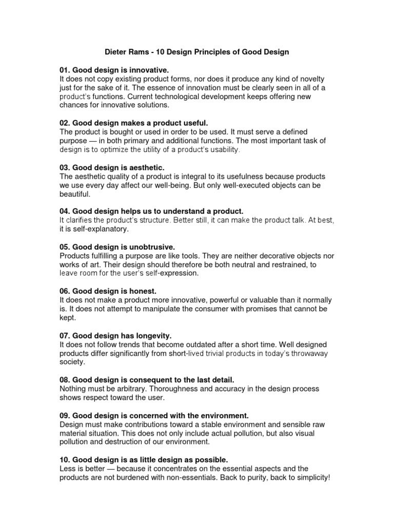 Dieter Rams' 10 Principles of Design | PDF | Art