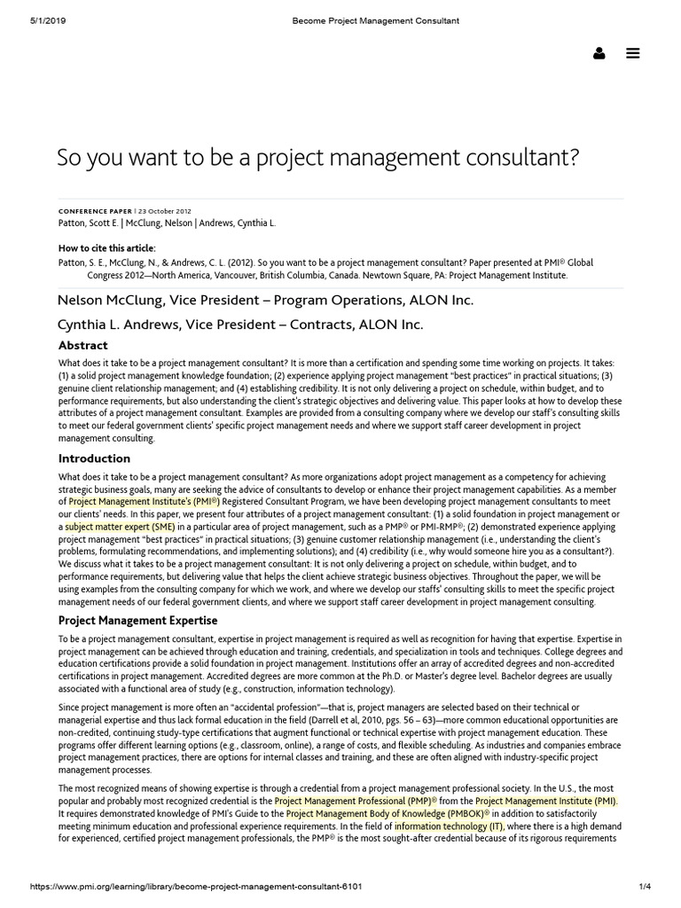 Become Project Management Consultant | PDF