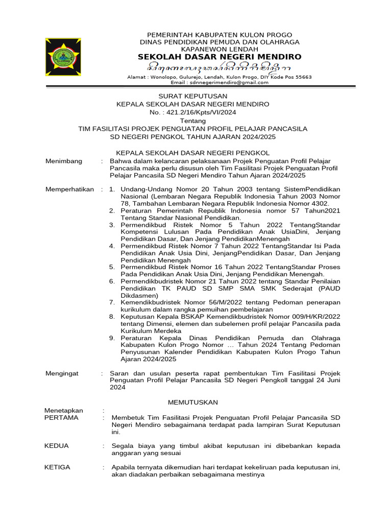 SK Tim Fasilitasi P5 | PDF