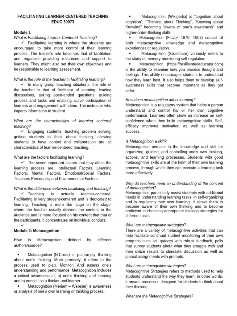 Facilitating Learner Centered Teaching Compressed Version | PDF