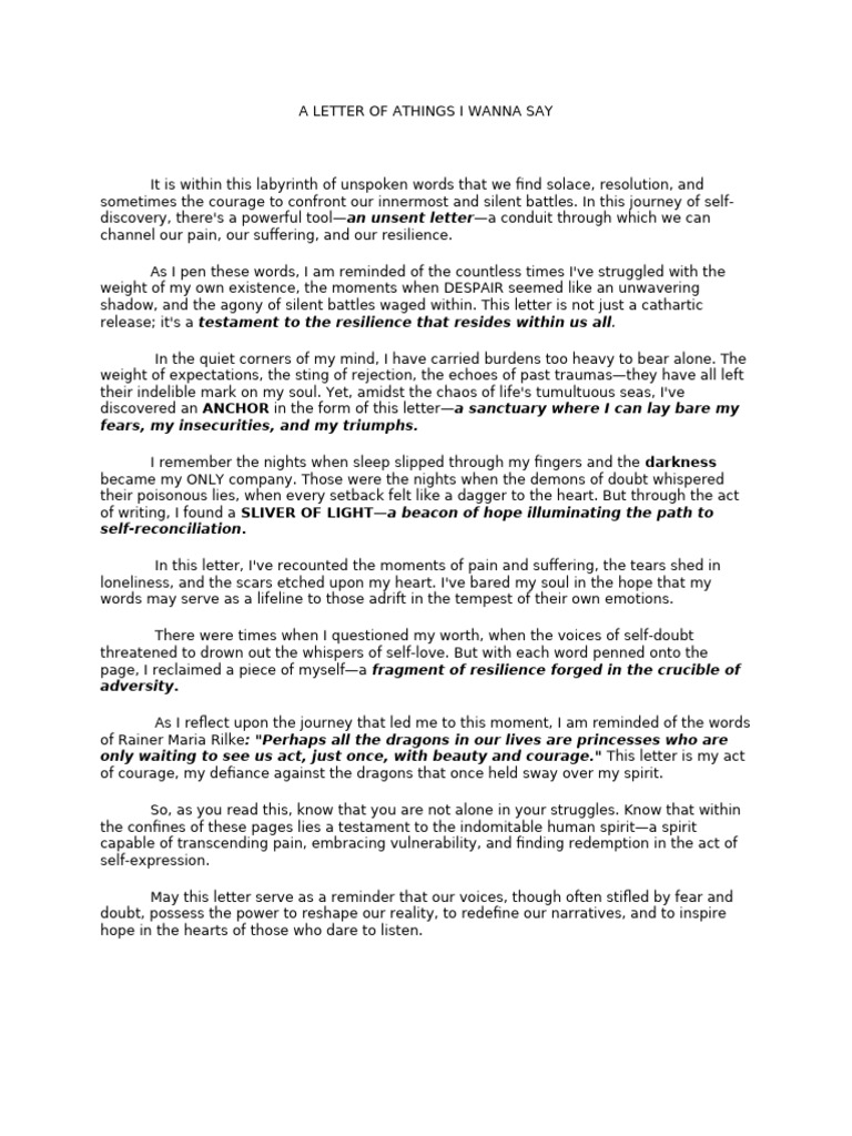 A Letter of Athings I Wanna Say | PDF