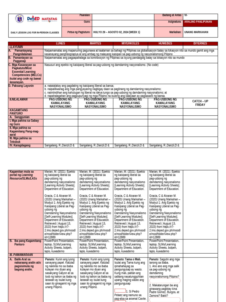 G6 Q1W1 DLL AP (MELCs) | PDF