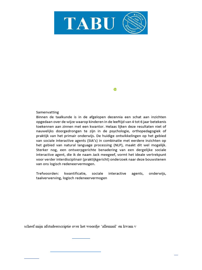 Festschrift For Jack Hoeksema: Leren Van en Over Kwantificeren in de ...