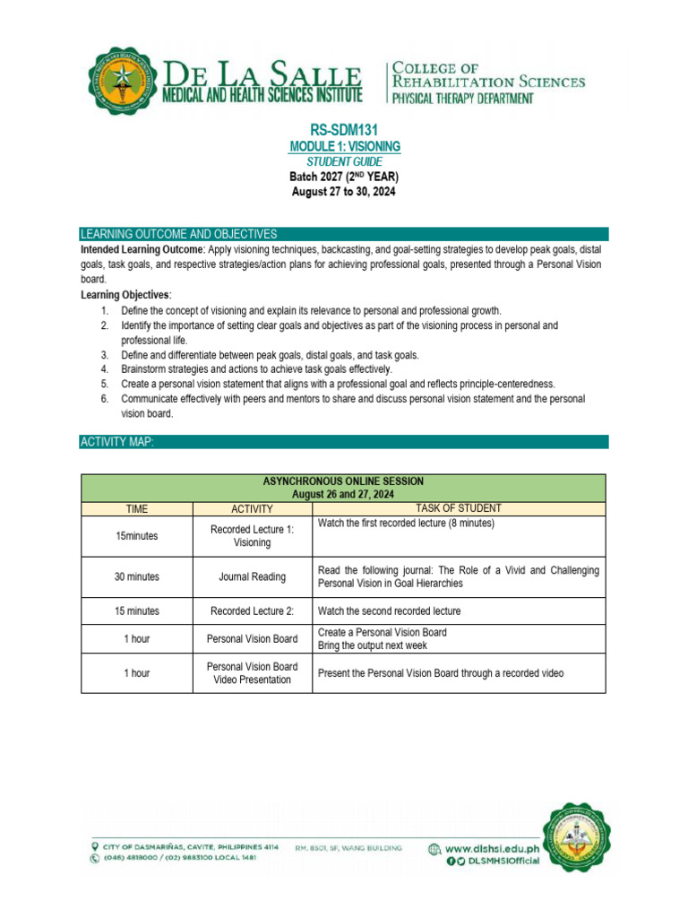 AY24-25 - SDM131 Student Guide - Module 1 Visioning | PDF